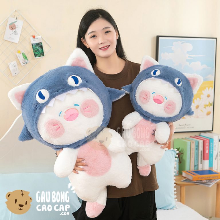 Mèo Bông DuDu trắng cosplay Cá Mập - Shop Mèo Bông - gaubongcaocap.com