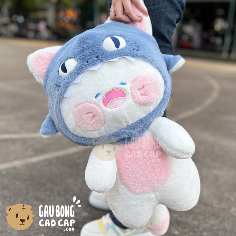 Mèo Bông DuDu trắng cosplay Cá Mập - Shop Mèo Bông - gaubongcaocap.com
