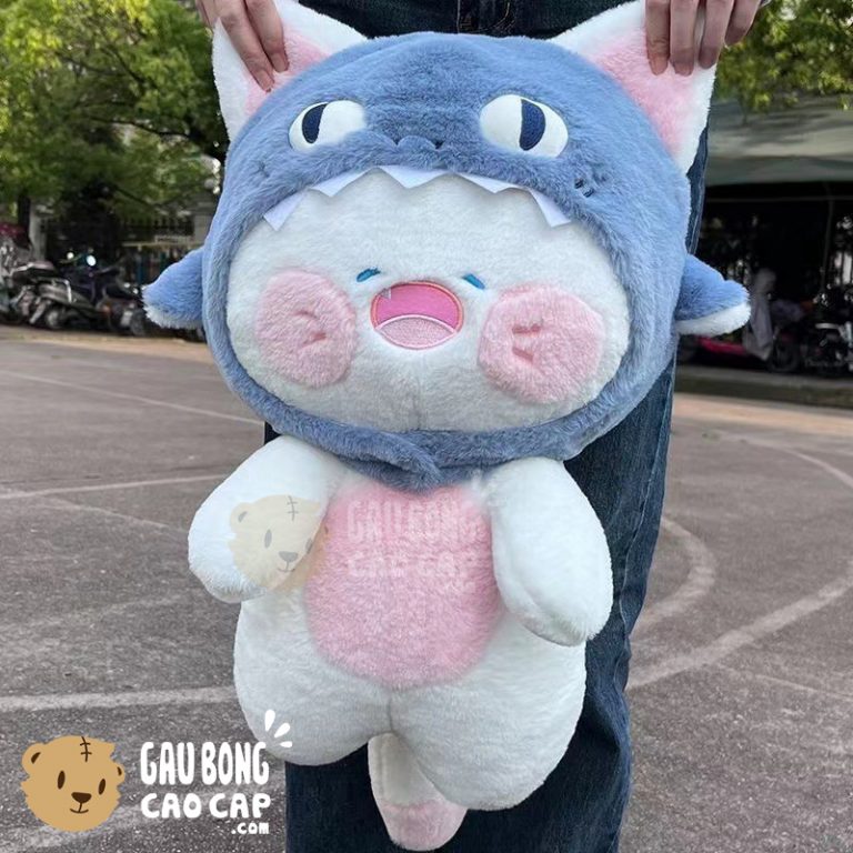 Mèo Bông DuDu trắng cosplay Cá Mập - Shop Mèo Bông - gaubongcaocap.com