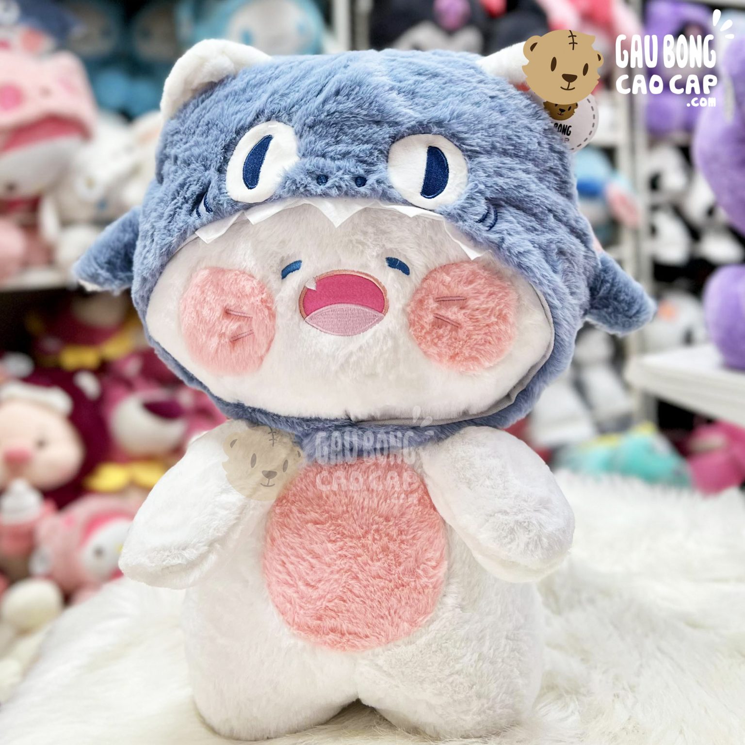 Mèo Bông DuDu trắng cosplay Cá Mập - Shop Mèo Bông - gaubongcaocap.com